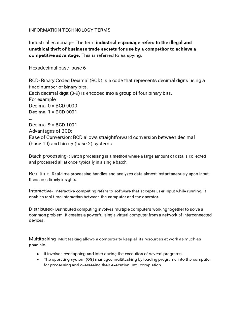 INFORMATION TECHNOLOGY TERMS - Google Docs | PDF | Databases | Binary Coded Decimal