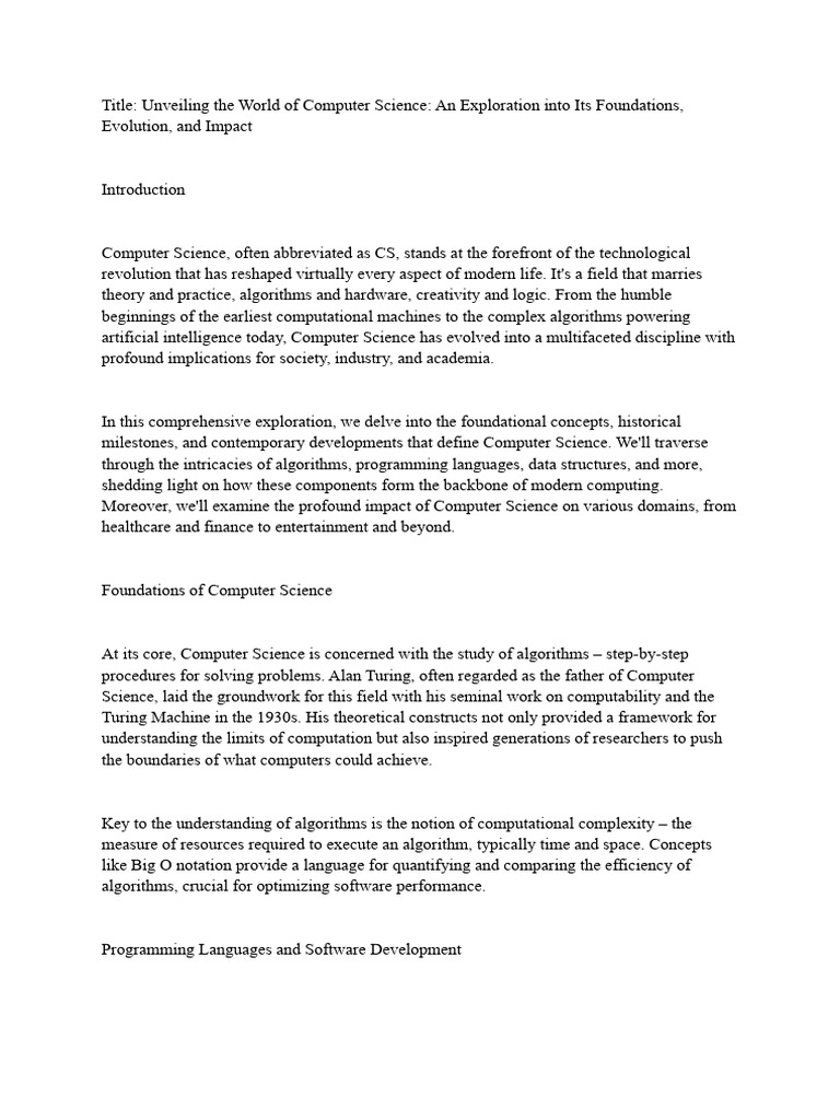 Unveiling The World of Computer Science An Exploration Into Its ...
