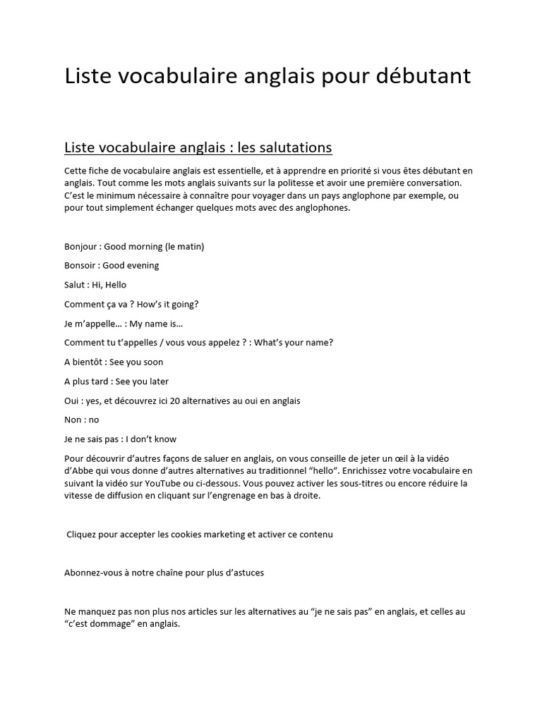 Vocabulaire Anglais pour Débutants | PDF | Mode | Vêtements