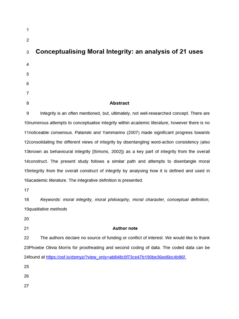 Conceptualising Moral Integrity 6 | Download Free PDF | Integrity | Morality
