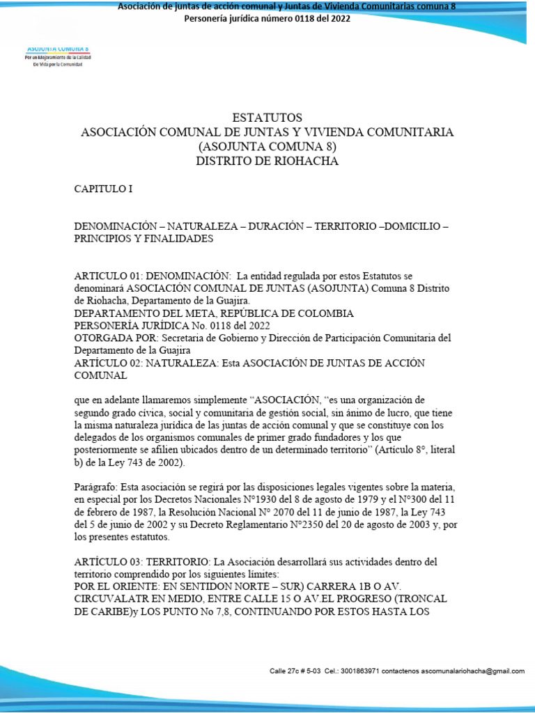 Estatutos Comuna 8 | PDF | Quórum | Comisión Europea