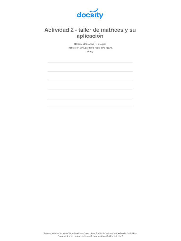Docsity Actividad 2 Taller de Matrices y Su Aplicacion | Descargar gratis PDF | Matriz ...