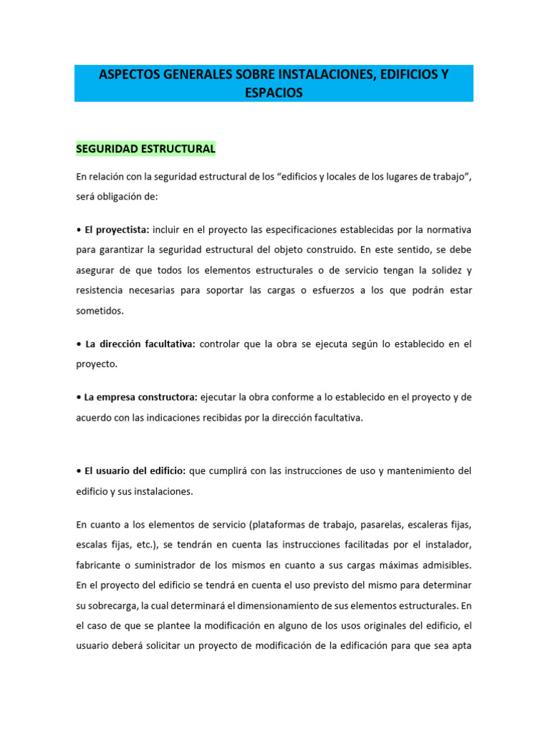 Aspectos Generales Sobre Instalaciones, Edificios y Espacios | PDF | Factores humanos y ...