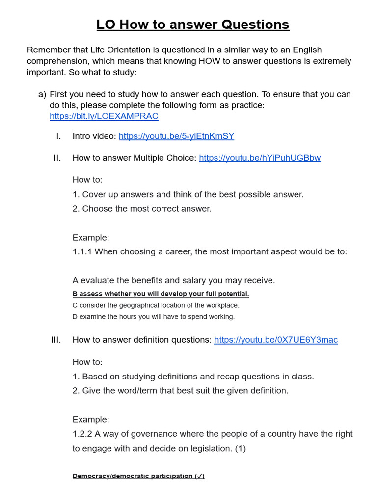 How To Answer LO Questions 2024 | PDF | Learning Styles | Learning