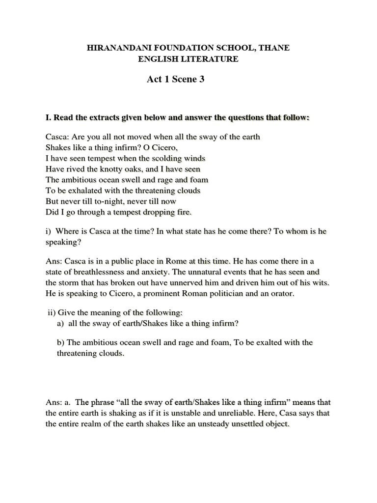 Julius Caesar Act 1 Scene 3 Analysis | PDF | Julius Caesar | Ancient Rome