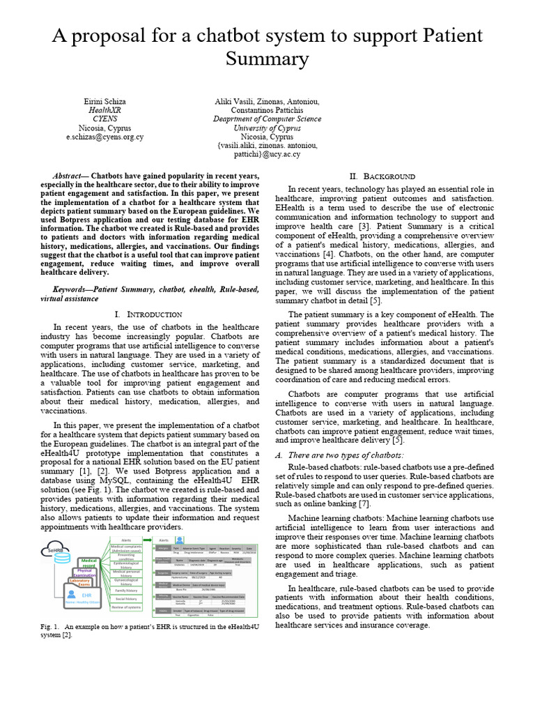 A Proposal For A Chatbot System To Support Patient Summary | PDF ...