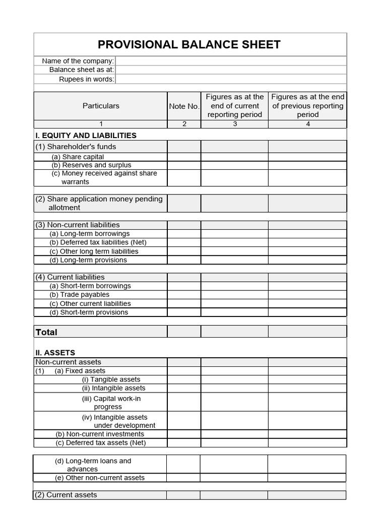 Provisional Balance Sheet Overview | PDF | Finance & Money Management