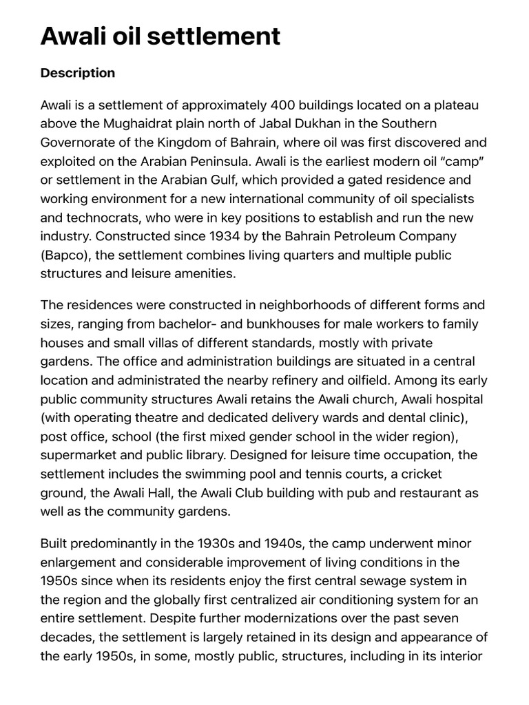 Awali: First Oil Settlement in Bahrain | PDF | Bahrain | Arabian Peninsula