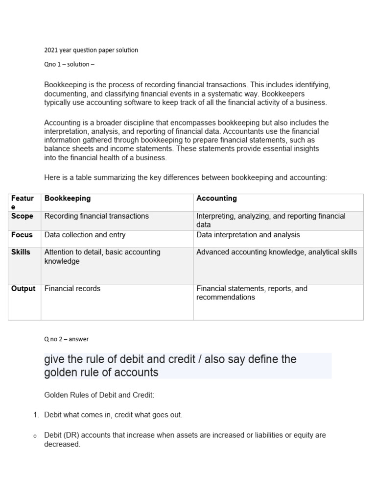 2021 Accounting Question Paper Solutions | PDF | Debits And Credits ...