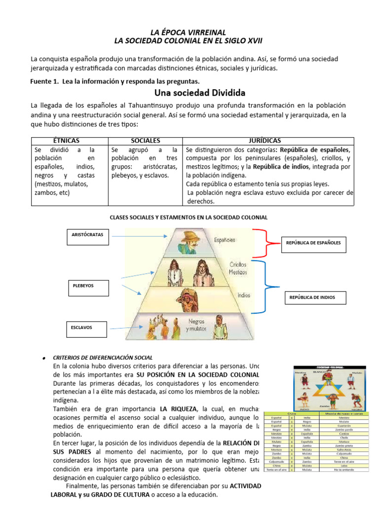 Sociedad Colonial y Jerarquías Raciales | PDF