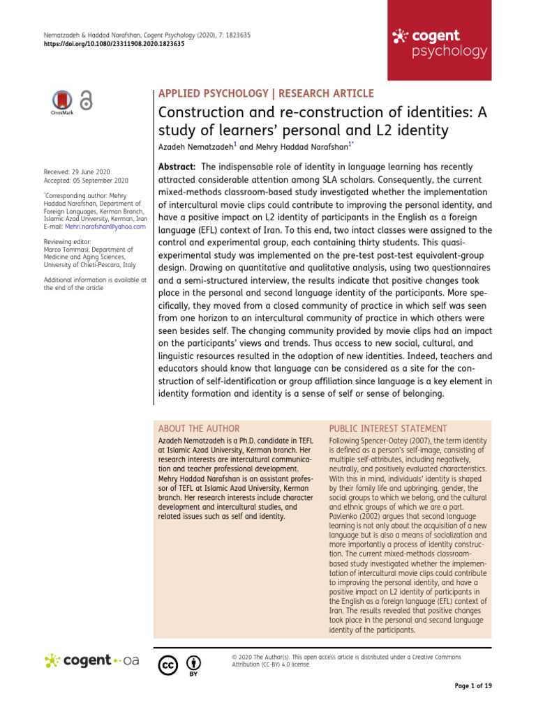 Construction and Re-Construction of Identities - A Study of Learners ...