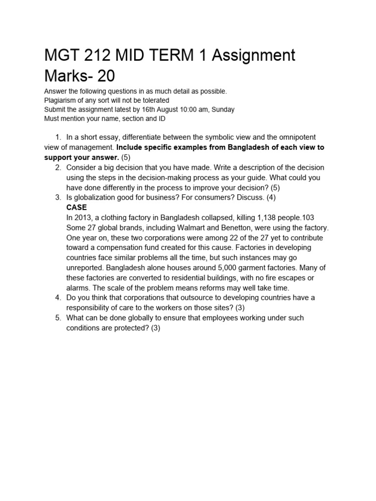 MGT 212 Mid Term 1 Assignment | PDF