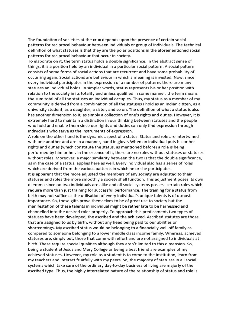 Understanding Status and Role in Society | PDF | Society | Social ...