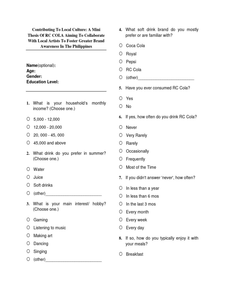 Survey RC COLA | PDF | Cola | Advertising