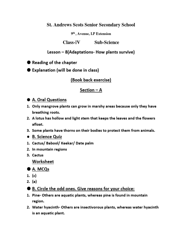 Science- L-8 Adaptations How Plants Survive (IV) | Download Free PDF ...