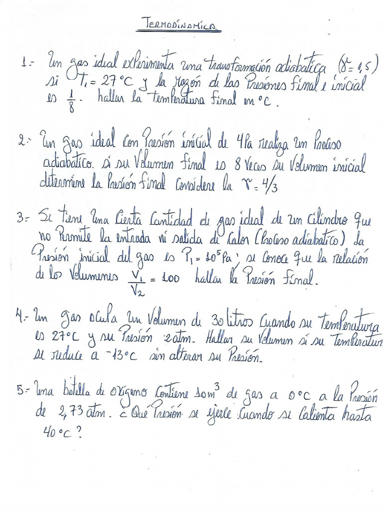 Ficha de Ejercicios Procesos Termo | PDF