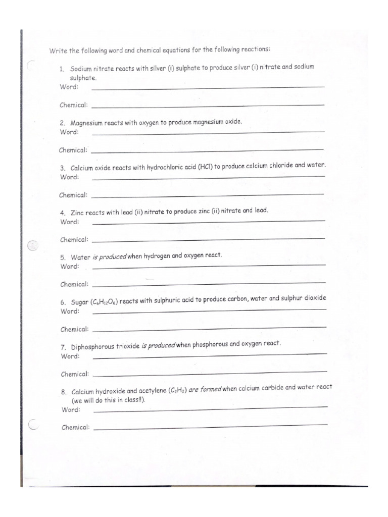 Word Equations Worksheet #2 | PDF