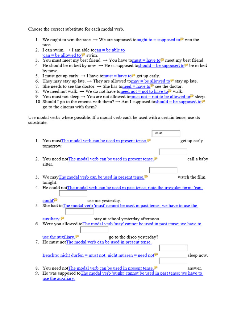 Choose The Correct Substitute For Each M | PDF | Grammatical Tense | Verb