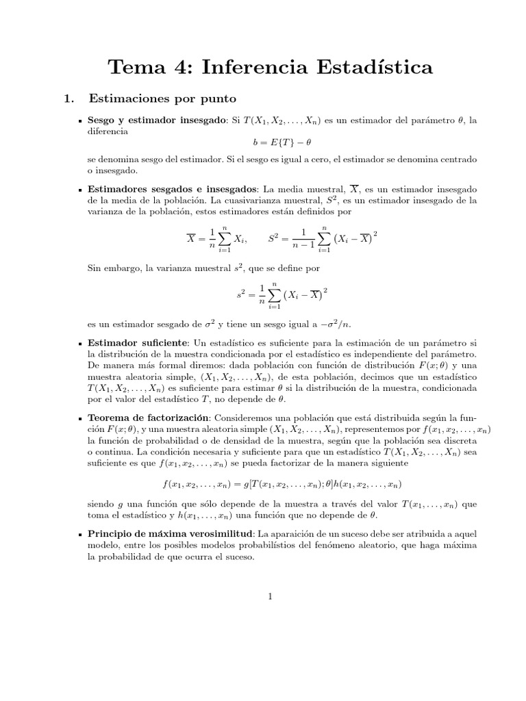 Tema 4 Estadistica | PDF | Estimador | Intervalo de confianza