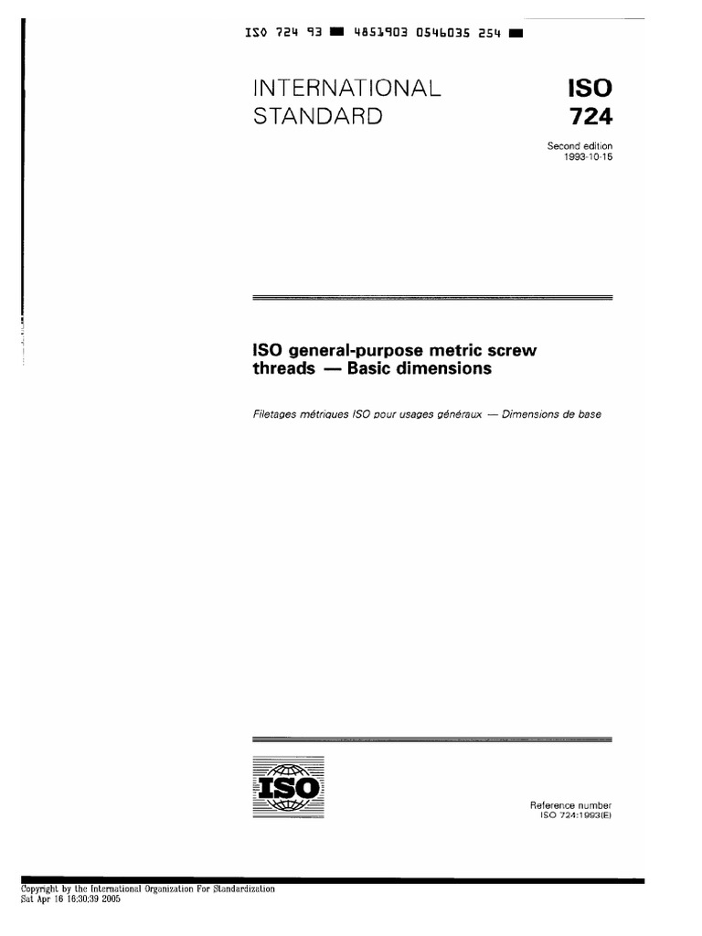 ISO 724 - 1993 - DIMENSOES ROSCAS V2 | PDF