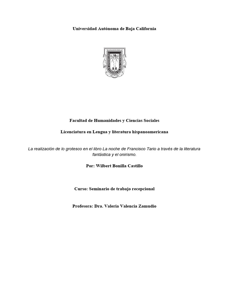 La Realización de Lo Grotesco en El Libro La Noche de Francisco Tario A ...