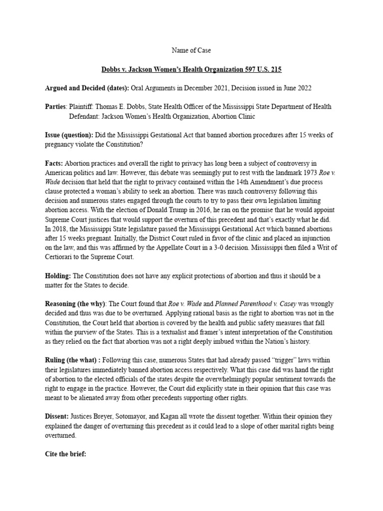 Justin Drayton Dobbs v. Jackson | PDF | Abortion In The United States ...
