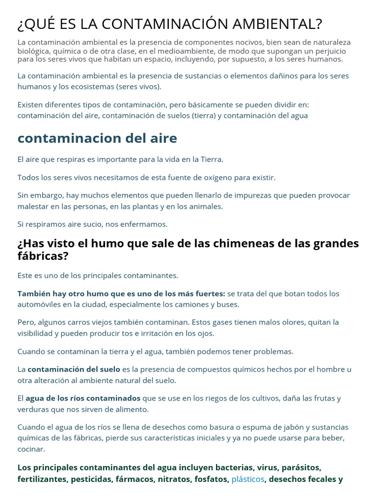 Impacto de la Contaminación Ambiental | PDF | La contaminación del agua ...