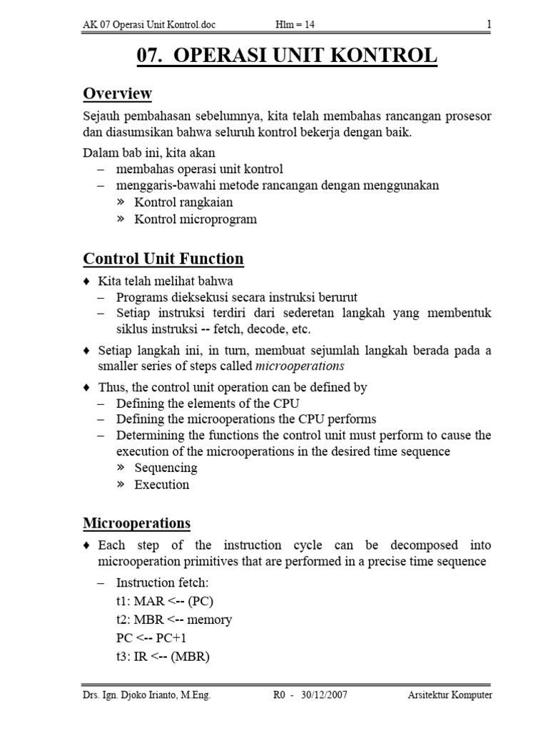 AK07 Operasi Unit Kontrol | PDF | Computer Engineering | Office Equipment