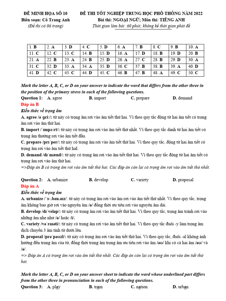62ed41be9759b Minh H A S 10 Luy N Thi T T Nghi P THPT 2022 Key | PDF