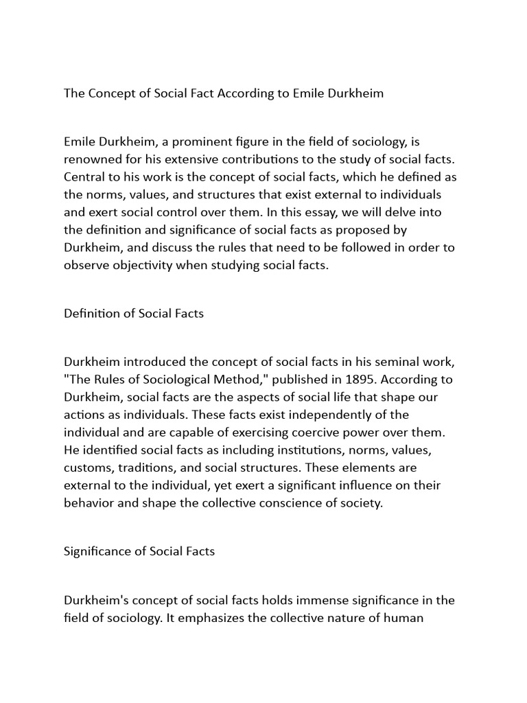 The Concept of Social Fact According To Emile Durkheim | Download Free ...