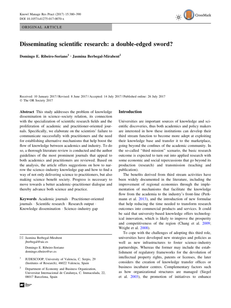 Disseminating Scientific Research A Double-Edged Sword | PDF | Data ...