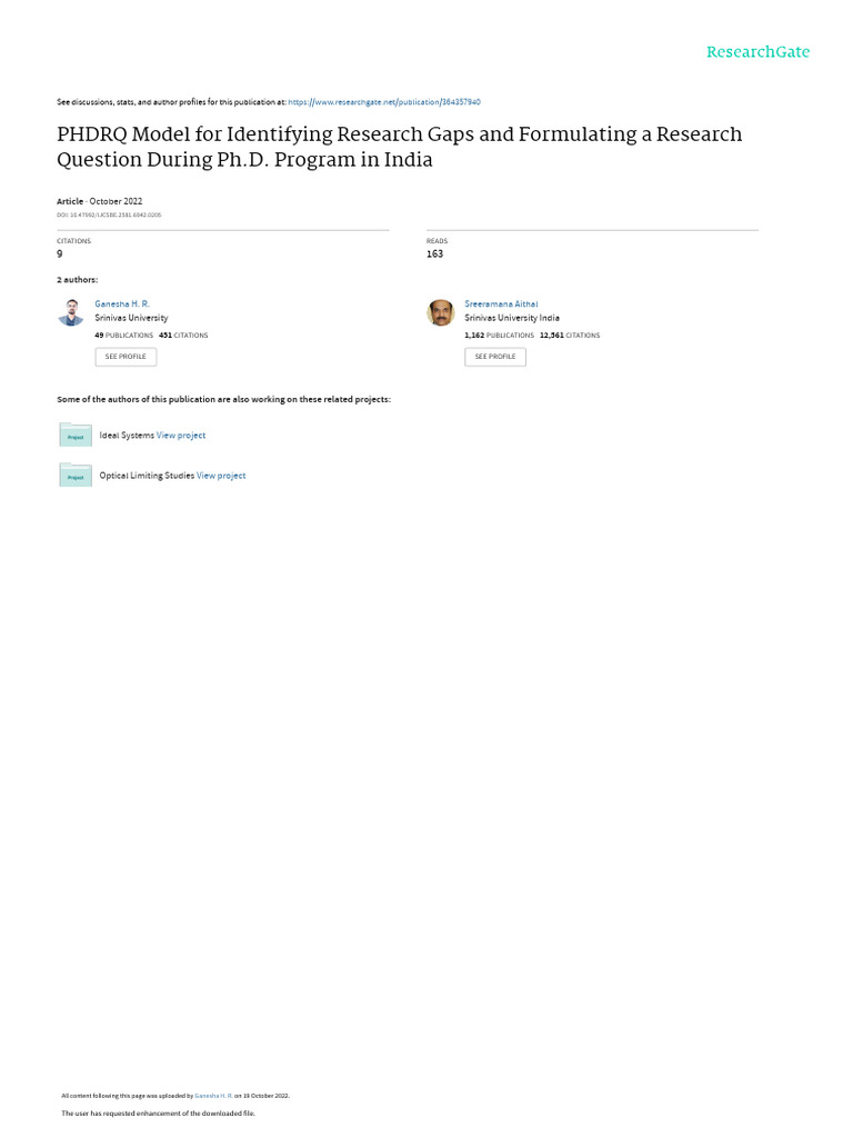 PHDRQ Model For Identifying Research Gaps and Formulating A Research Question During Ph.D ...