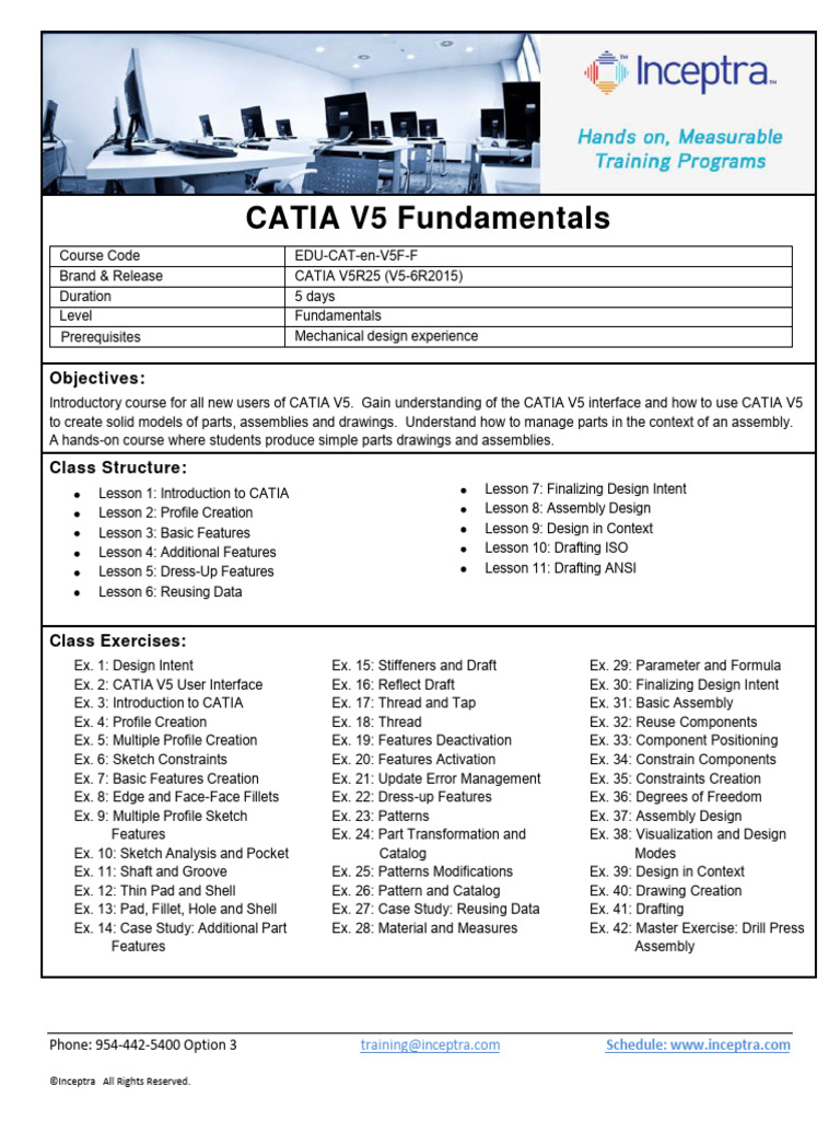Inceptra Course Outline CATIA V5 Fundamentals 1 | PDF | Computing