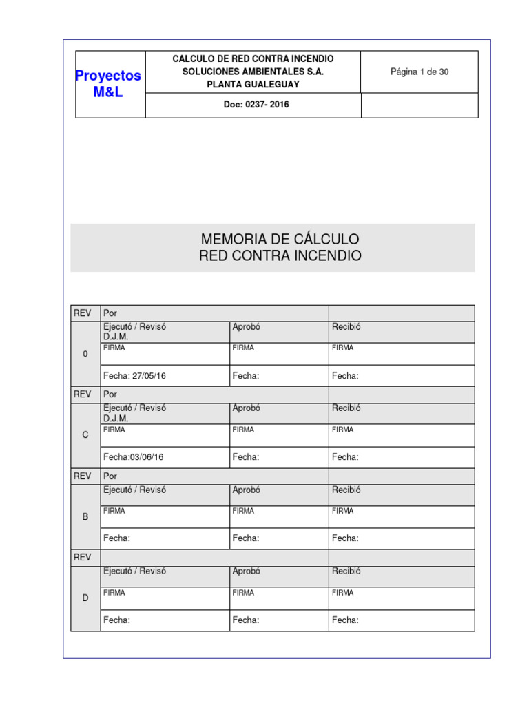 SOLUCIONES AMBIENTALES Memoria de Calculo Red Contra Incendio | PDF | Agua