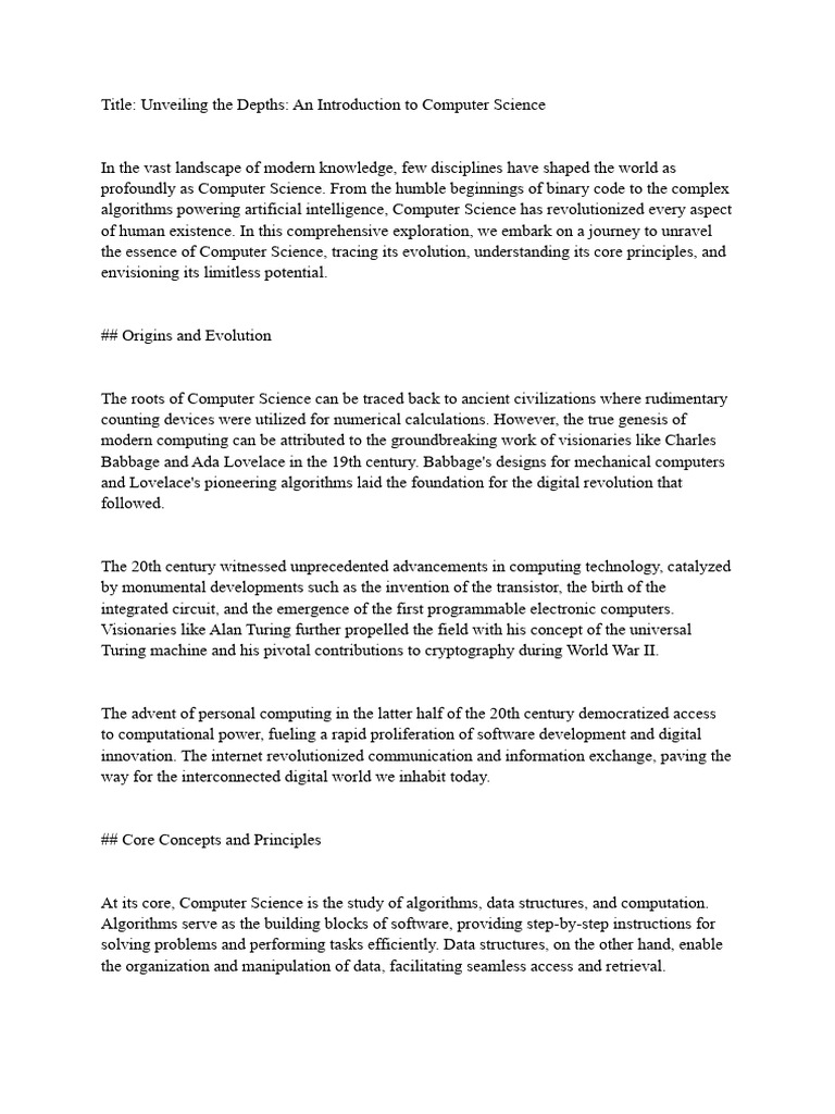 Unveiling The Depths An Introduction To Computer Science | PDF ... Unveiling The Depths An Introduction To Computer Science | PDF ...