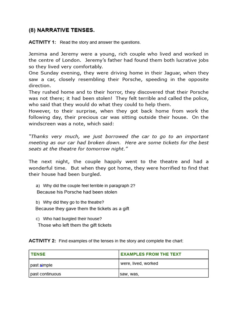 Understanding Narrative Tenses | PDF | Grammatical Tense | Linguistic ...