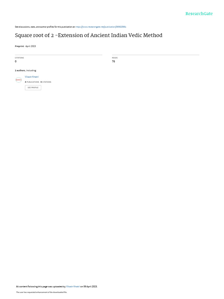 Squarerootof 2 Extensionof Ancient Indian Vedic Method | Download Free PDF | Square Root ...