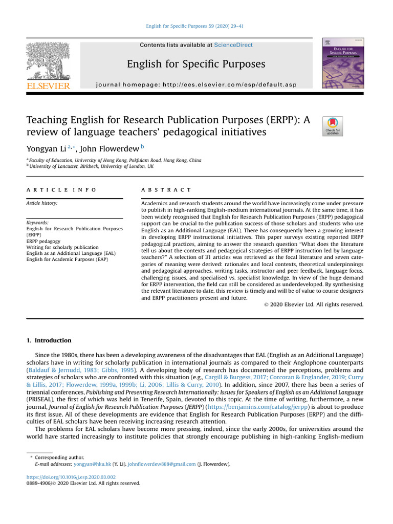 Teaching English For Research Publication Purposes (ERPP) A Review of ...