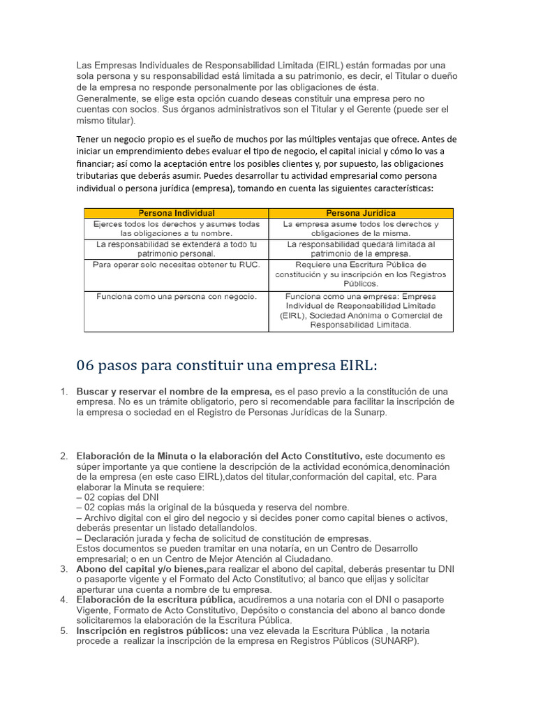 Constitucion de Empresa EIRL - MIRIAN | Descargar gratis PDF | Documento de identidad | Business