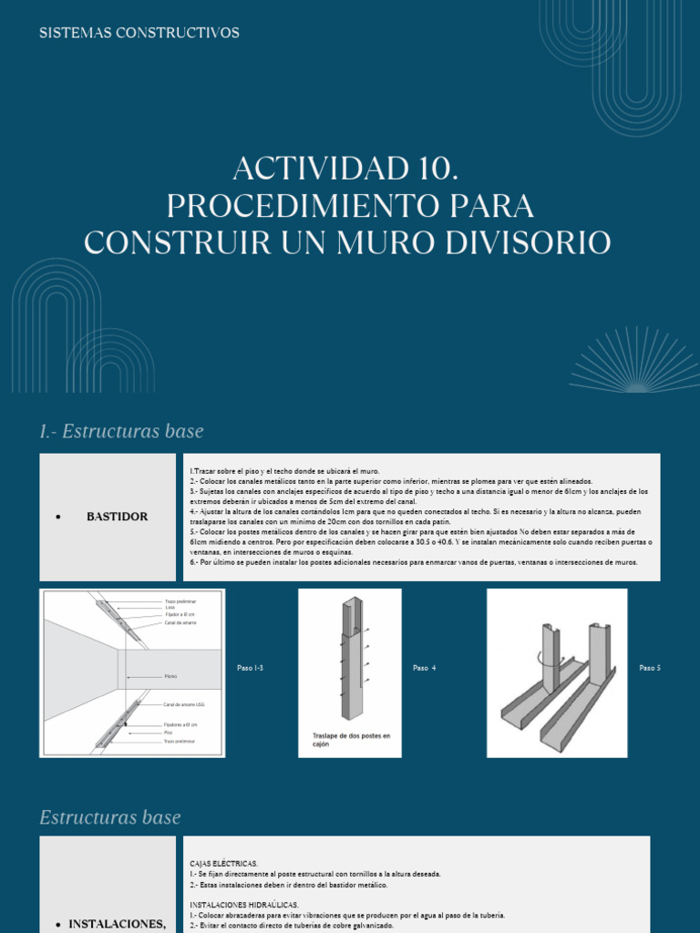 Procedimiento para Construir Un Muro Divisorio | PDF | pared | Paneles ...