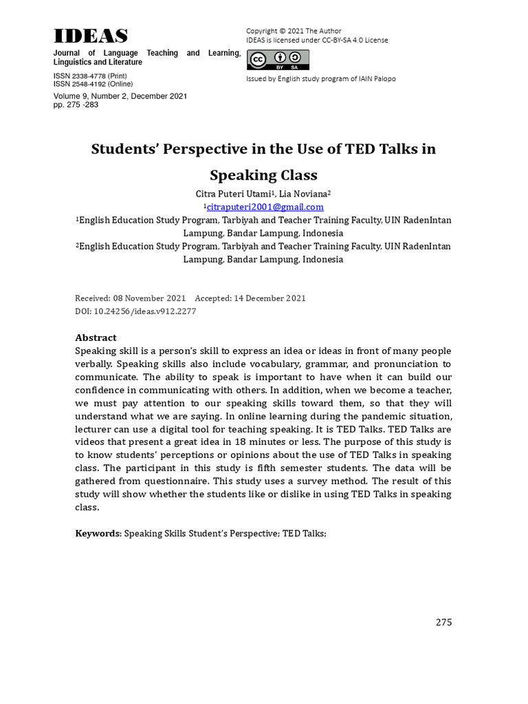 Students Perspective in The Use of TED Talks in S | PDF | Survey Methodology | Questionnaire