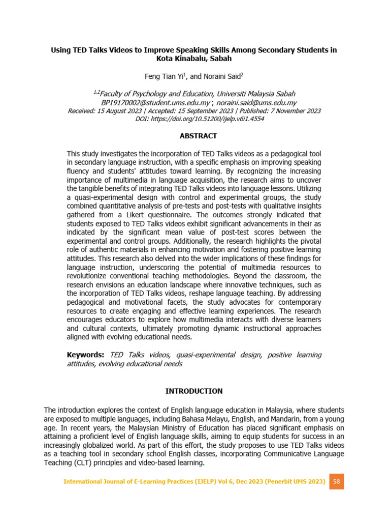 P6 Using TED Talks Videos To Improve Speaking Skills Among Secondary ...