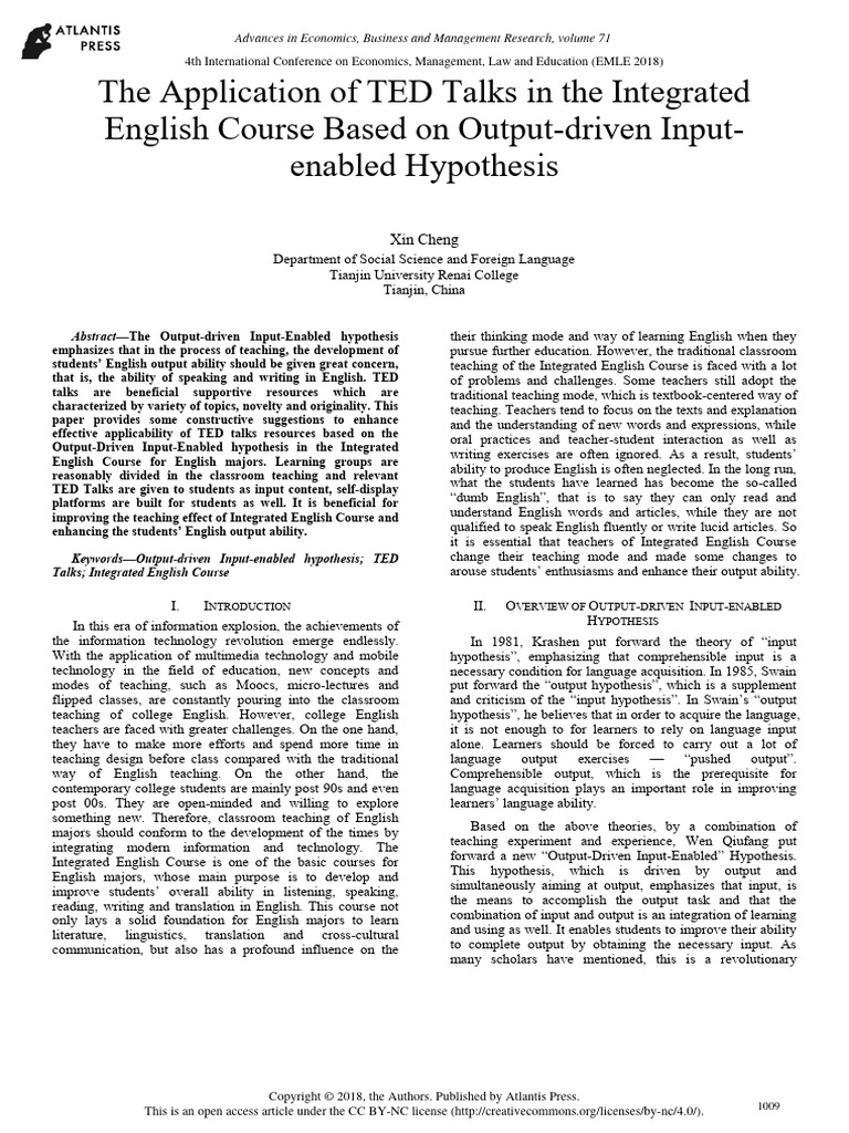 The Application of TED Talks in The Integrated English Course Based On Output-Driven Input ...