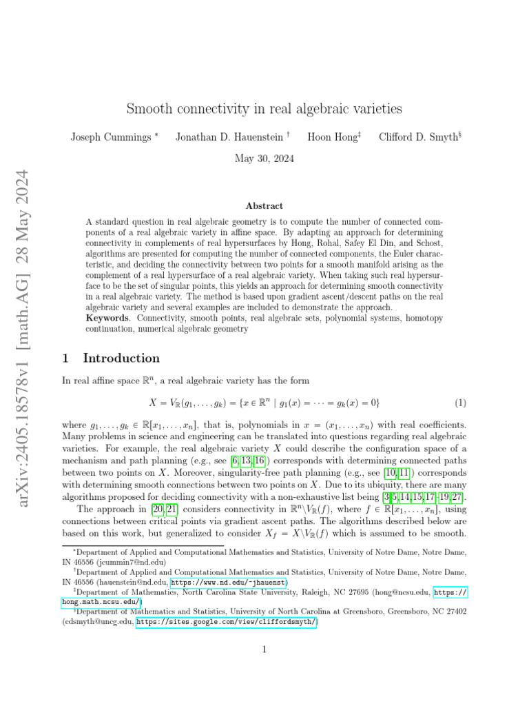 Smooth Connectivity in Real Algebraic Varieties | PDF | Eigenvalues And Eigenvectors | Algebraic ...