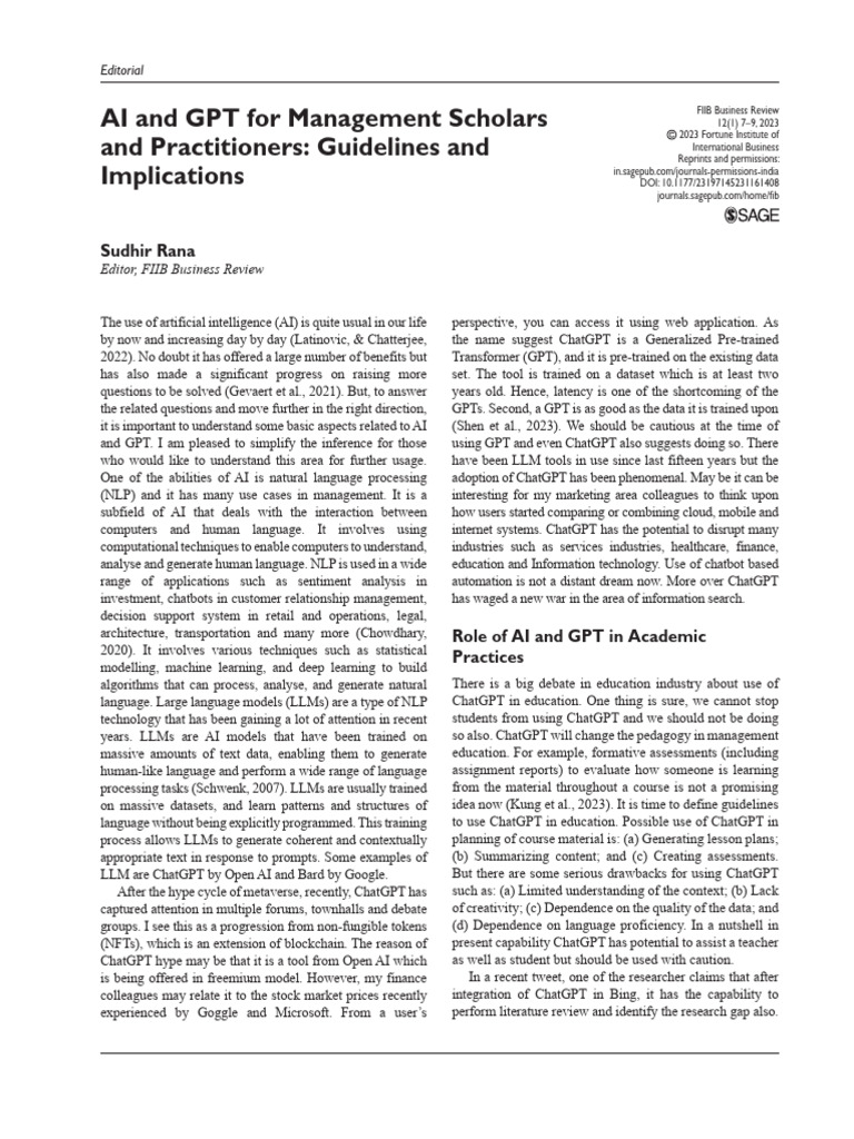 AI and GPT for Management Scholars and Practitioners- Guidelines and Implications | PDF ...
