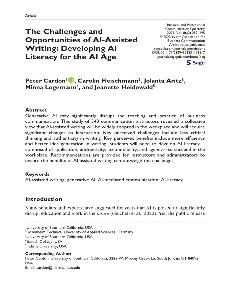 The Challenges and Opportunities of AI-Assisted Writing - Developing AI Literacy For The AI Age ...