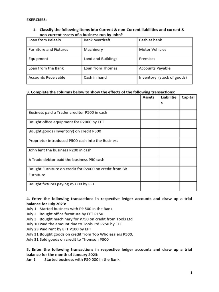 ACC 100 EXERCISES Topic 1 - 2024 | PDF | Credit | Finance & Money ...