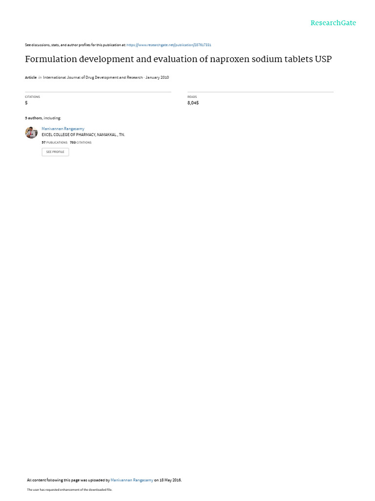 Naproxen Sodium Tablet Formulation Study | PDF | Tablet (Pharmacy) | Drugs