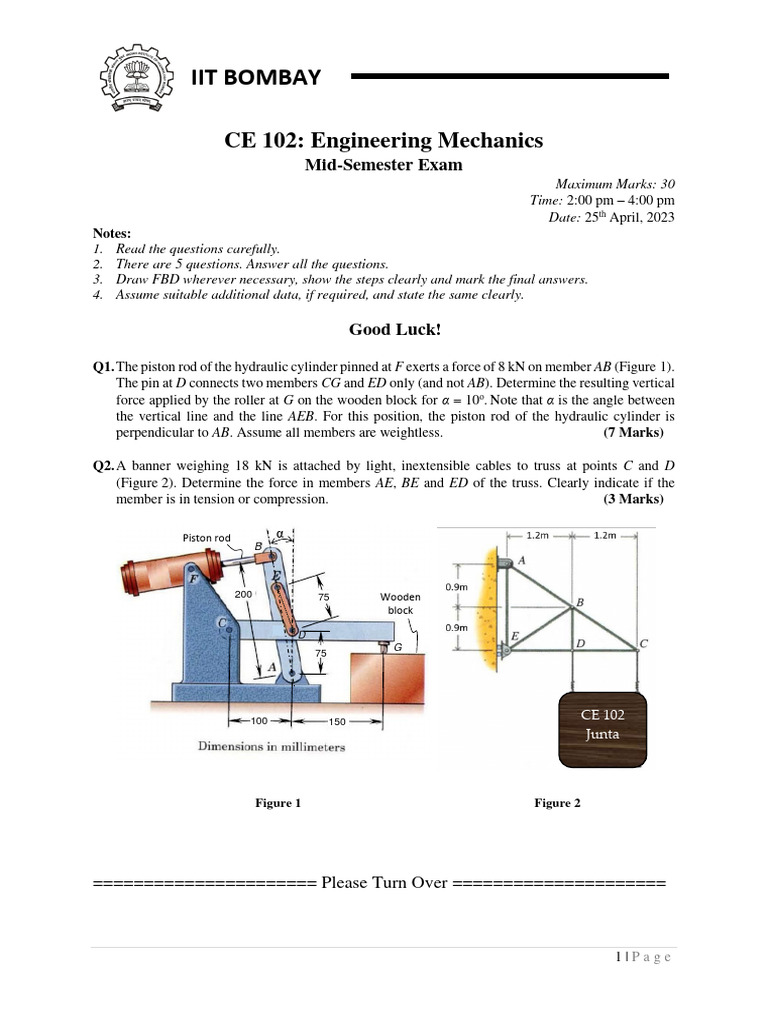Midsem Solutions | PDF | Piston | Force