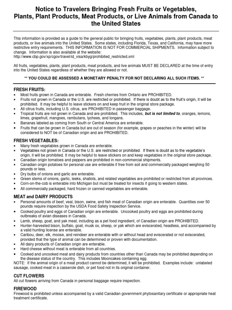 Notice To Travelers Border | Download Free PDF | Fruit | Vegetables